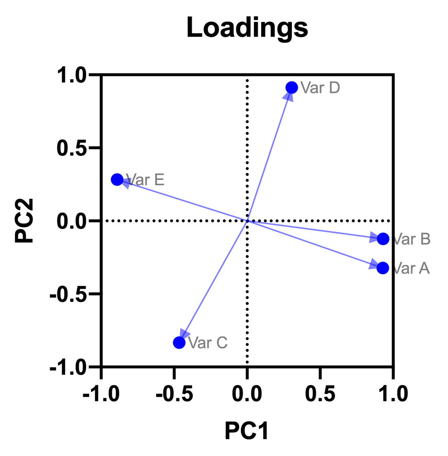 GraphPad Prism 10 Statistics Guide - Loadings Plot GraphPad Prism 10 Statistics Guide - Loadings Plot