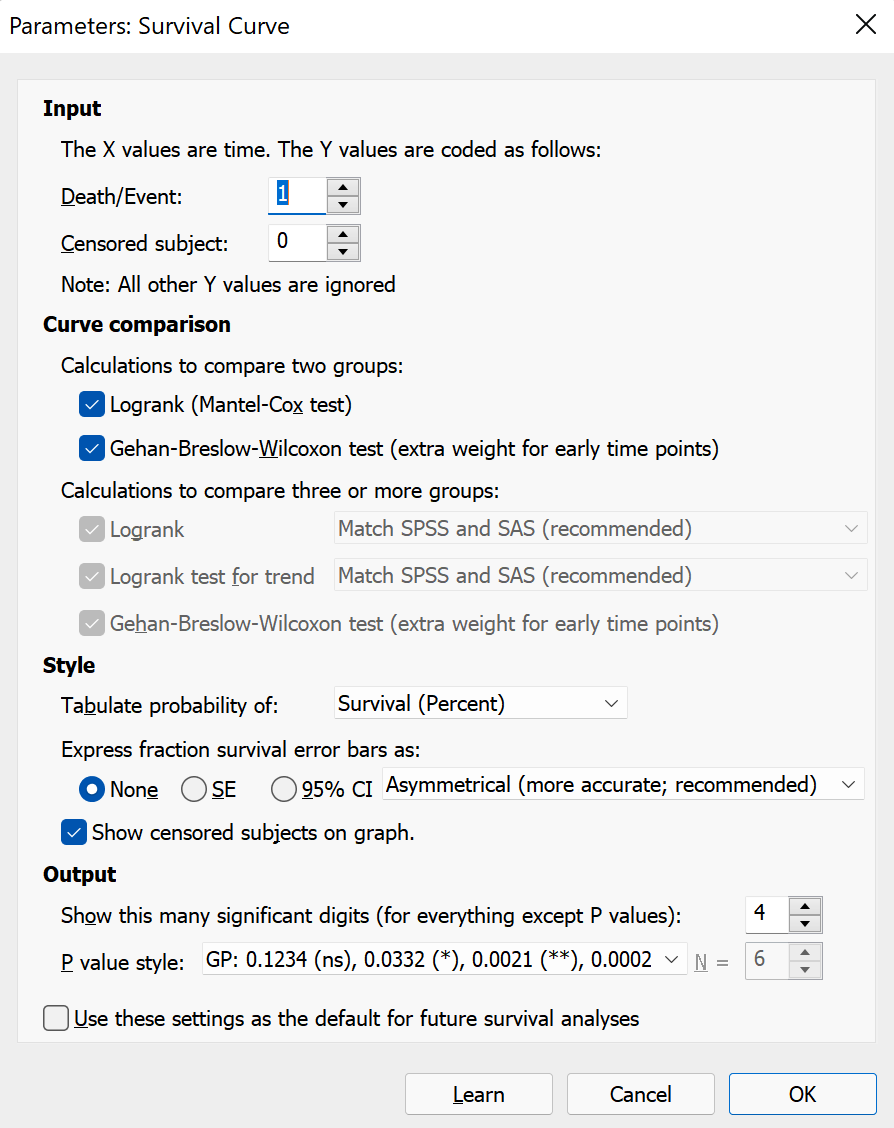 GraphPad Prism 9 Statistics Guide Analysis Choices For Survival Analysis