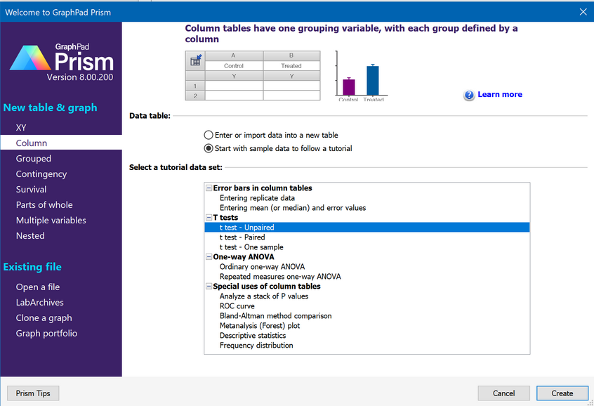 Graphpad Prism 9 User Guide Tutorial Data Sets